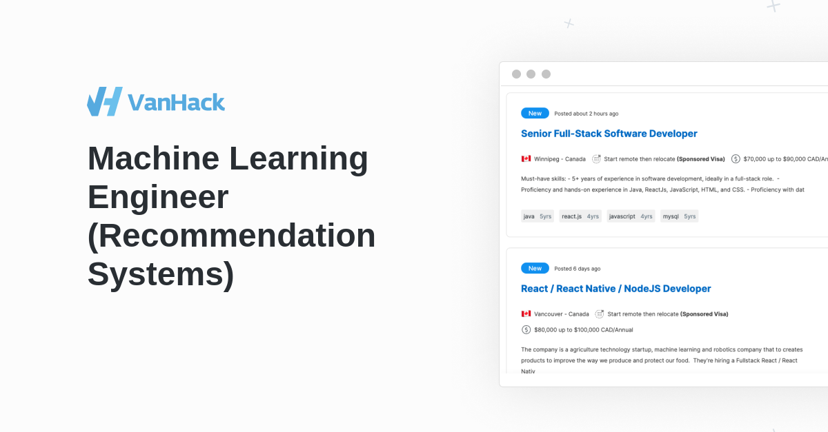 Machine Learning Engineer (Recommendation Systems) - VanHack